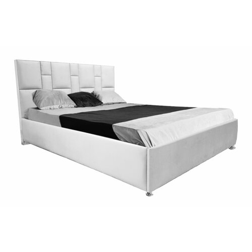 Двуспальная кровать Манхэттен 160x200 основание металлическое с ламелями велюр белый без ножек
