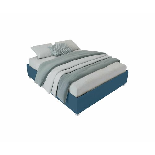 Двуспальная кровать Основание без изголовья 140x200 с подъемным механизмом и с коробом для белья велюр бирюзовый ножки 5 см