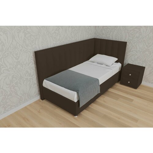 Двуспальная кровать Сочи 140x200 основание металлическое с ламелями велюр коричневый без ножек угол левый