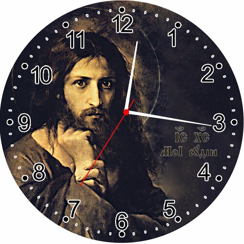 Иисус Христос - мой судия, Часы D-27 см, настенные и настольные с подставкой в комплекте, из древесины (МДФ) - 4 мм, Бесшумные, авторские часы с уникальным, самым пронзительным изображением Христа