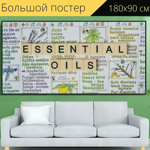 Большой постер "Эфирные масла, масло, ароматерапия" 180 x 90 см. для интерьера