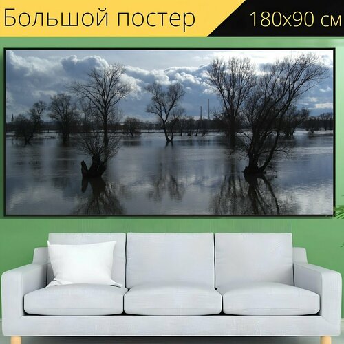 Большой постер "Дунай, наводнение, поток" 180 x 90 см. для интерьера