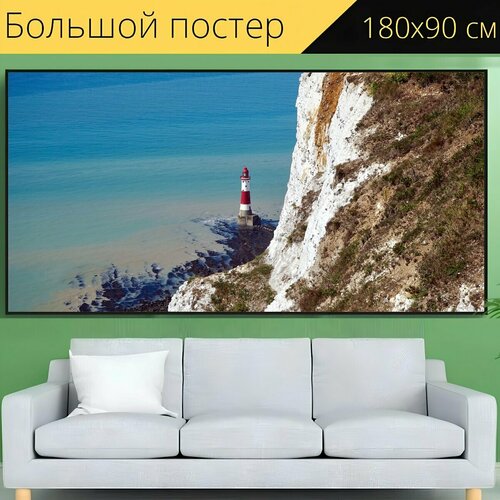 Большой постер "Море, маяк, океан" 180 x 90 см. для интерьера