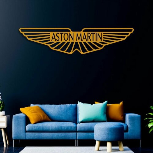Декоративное металлическое панно, Логотип автомобиля ASTON MARTIN (матовое золото)