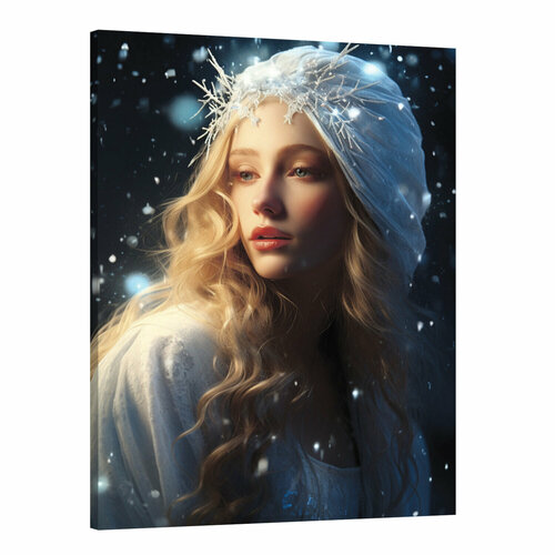 Интерьерная картина 50х70 "Снегурочка в сиянии лунного света"