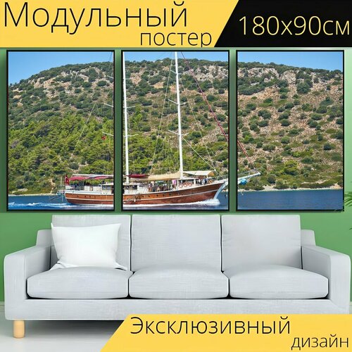 Модульный постер "Лодка, турист, туризм" 180 x 90 см. для интерьера