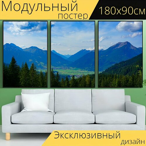 Модульный постер "Гора, пейзаж, природа" 180 x 90 см. для интерьера