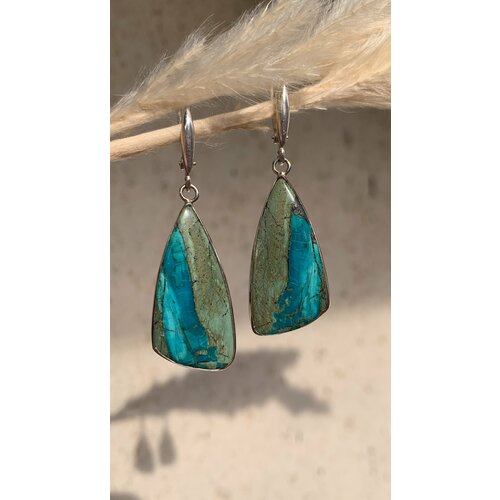 Серьги с подвесками True Stones, хризоколла, зеленый, бежевый