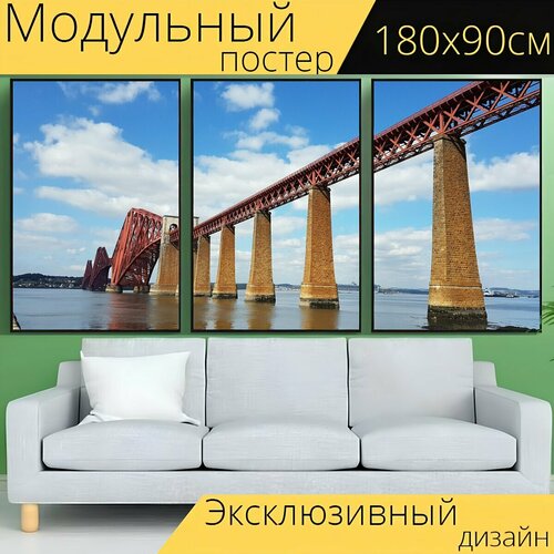 Модульный постер "Шотландия, мост, вода" 180 x 90 см. для интерьера
