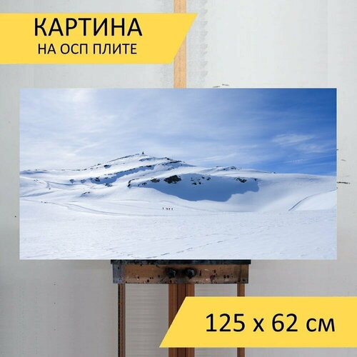 Картина на ОСП 125х62 см. "Ледник, снег, пейзаж" горизонтальная, для интерьера, с креплениями