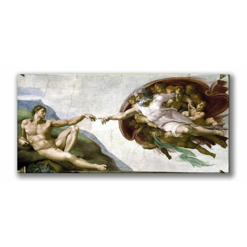 Картина для интерьера на холсте «Сотворение Адама» Микеланджело Буонарроти 55х120 холст без подрамника