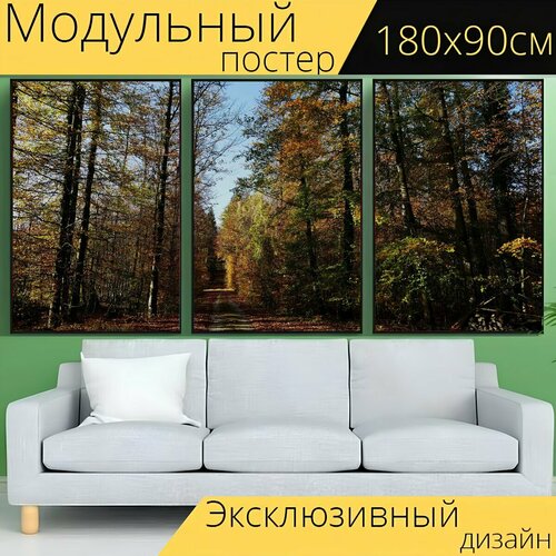 Модульный постер "Пейзаж, лес, деревья" 180 x 90 см. для интерьера