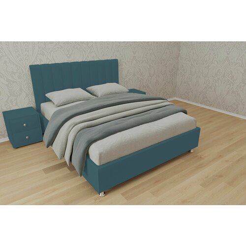 Двуспальная кровать Челси с матрасом 160x200 с подъемным механизмом и с коробом для белья велюр бирюзовый без ножек