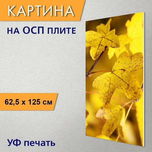 Вертикальная картина на ОСП "Клен, лист, жёлтый" 62x125 см. для интерьериа
