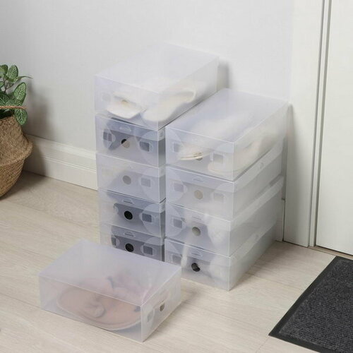 Коробки для хранения обуви, набор из 10 шт, 33x20x12 см, цвет прозрачный