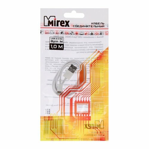 Mirex Кабель Mirex, Lightning - USB, 1А, 1 метр, в пакете, белый