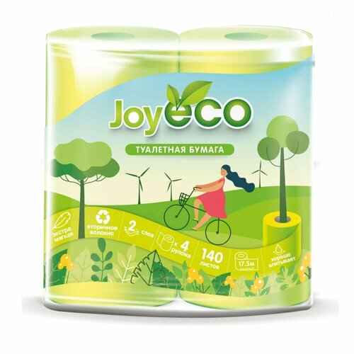 Туалетная бумага JOY ECO, 2сл, 4рул, салатовая