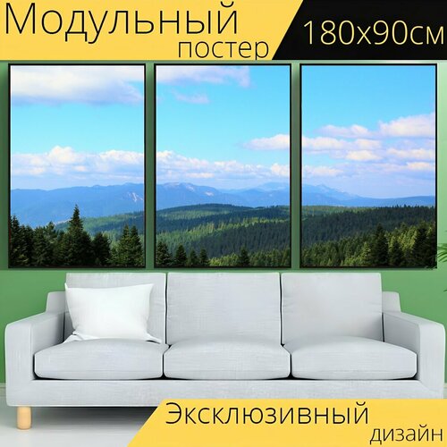 Модульный постер "Посмотреть, лес, горы" 180 x 90 см. для интерьера