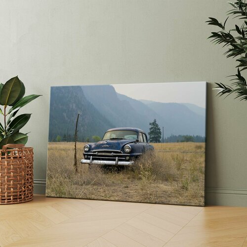 Картина на холсте (Машина в поле) 50x70 см. Интерьерная, на стену.