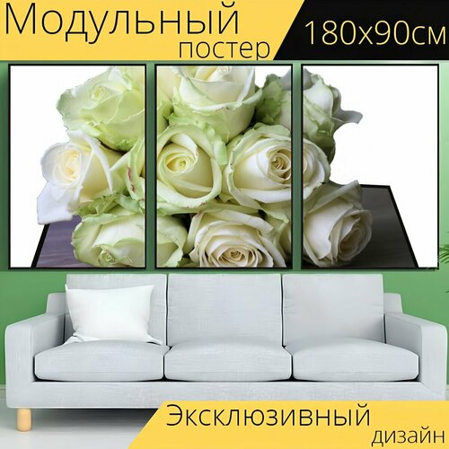 Модульный постер "Розы, букет, тюльпаны" 180 x 90 см. для интерьера