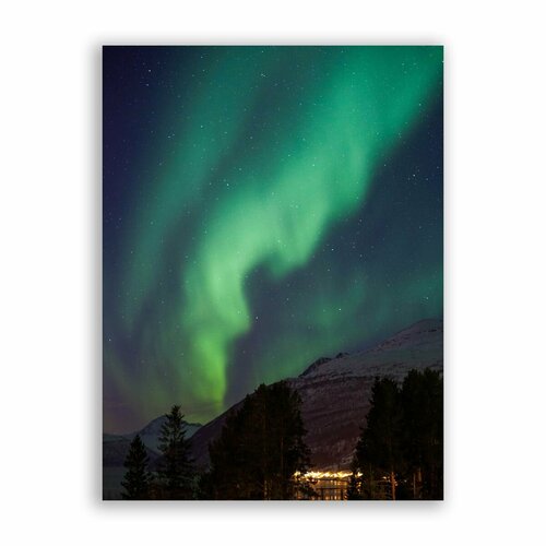 Постер, плакат на бумаге / Природа Норвегии - Пейзаж. Северное сияние / Размер 40 x 53 см