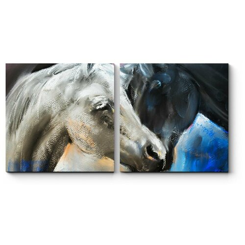 Модульная картина Влюбленная пара лошадей 90x45