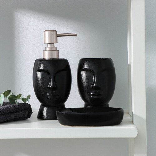 SAVANNA Набор аксессуаров для ванной комнаты SAVANNA «Вуду», 3 предмета (мыльница, дозатор для мыла, стакан), цвет чёрный