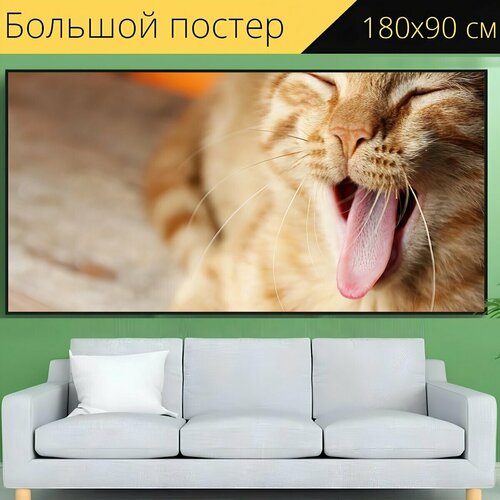 Большой постер "Кошка, животное, кошачий" 180 x 90 см. для интерьера