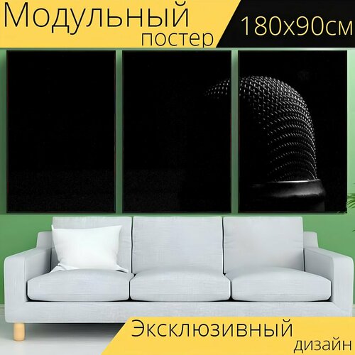 Модульный постер "Микрофон, темный, аудио" 180 x 90 см. для интерьера