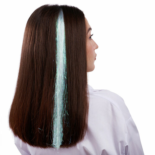 Цветная прядь для волос, Дождик, на заколке, 11 гр, Белый, 50*3,2 см, 1 шт.
