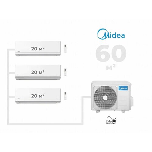 Инверторная мульти сплит-система Midea на 3 комнаты (20 м2 + 20 м2 + 20 м2) M3OG-21HFN8-Q1 + 3*MMAG2-09N8D0-I, комплект, белый