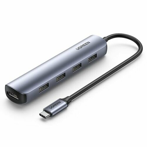 Адаптер UGREEN CM417 (20197) USB-C to 4*USB 3.0+HDMI Adapter. Цвет: серый.