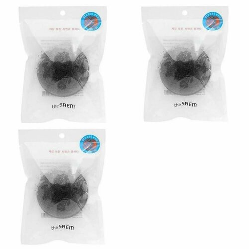 THE SAEM Спонж косметический 100% Charcoal Jelly Cleansing Puff, 3 шт