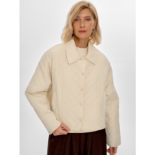 Куртка-рубашка MaDii Куртка-рубашка женская весенняя стеганая короткая светлая, размер M, слоновая кость