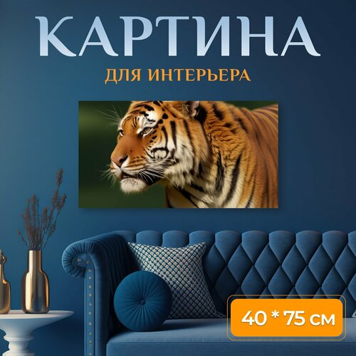 Картина на холсте любителям природы "Животные, тигр, ласковый" на подрамнике 75х40 см. для интерьера