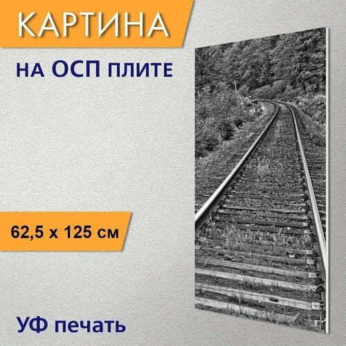 Вертикальная картина на ОСП "Железнодорожная линия, перспектива, поезде трек" 62x125 см. для интерьериа