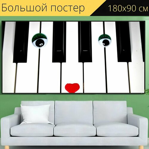 Большой постер "Пианино, уроки игры на пианино, глаза" 180 x 90 см. для интерьера