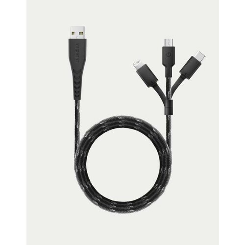 Кабель EnergEA NyloFlex, 3 в 1 Cable (USB-A to Micro-USB / Lightning / USB-C )" 1.5M черный (BLACK)