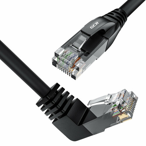 Угловой патч корд KAT.5е LAN 10 метров кабель для подключения интернета GCR UTP верхний угол черный 1 Гбит/с