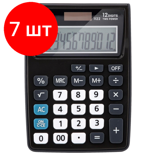 Комплект 7 штук, Калькулятор карманный Deli E1122, 12-р, дв. пит, 120х86мм, серый