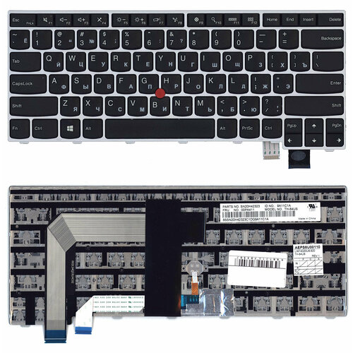 Клавиатура для ноутбука Lenovo T460 Yoga 14 с серебристой рамкой p/n: 00UR200, 57Y005A, SN20J35624