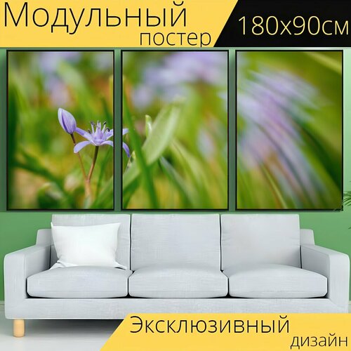 Модульный постер "Цветущий цветок, фиолетовый, трава" 180 x 90 см. для интерьера