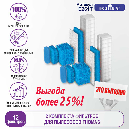 Ecolux Фильтр для пылесоса - 12 шт E261T