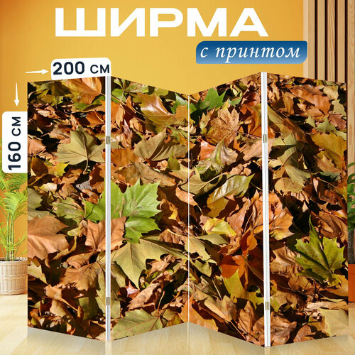 Ширма перегородка с принтом "Осенние листья, падение, листья" на холсте - 200x160 см. для зонирования, раскладная