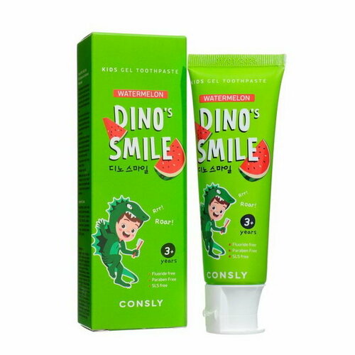 Детская гелевая зубная паста DINO's SMILE c ксилитом и вкусом арбуза, 60 г