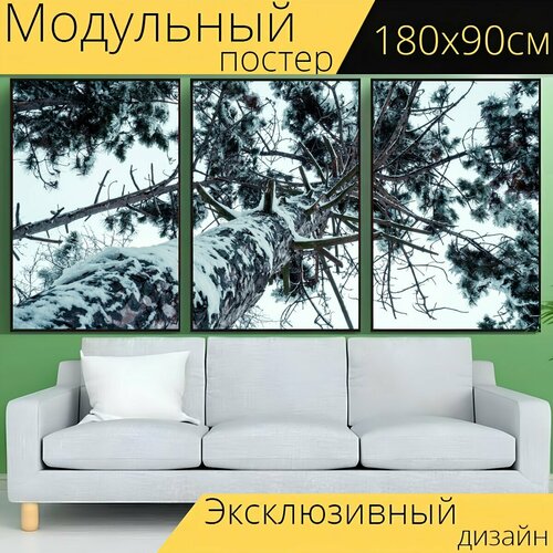 Модульный постер "Лес, снег, деревья" 180 x 90 см. для интерьера