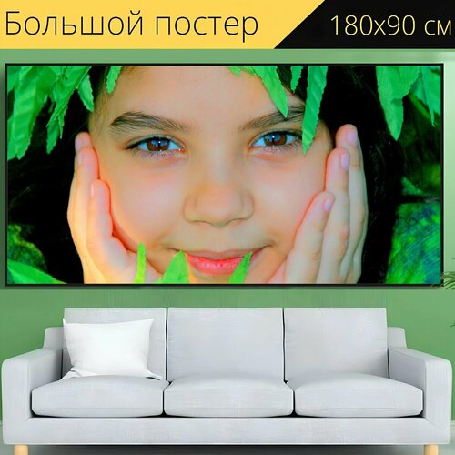 Большой постер "Лицо, портрет, карие глаза" 180 x 90 см. для интерьера