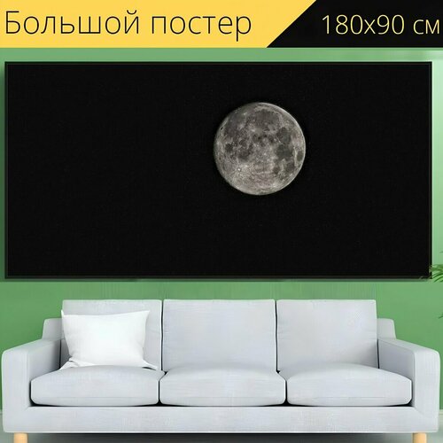 Большой постер "Луна, суперлуна, кратеры" 180 x 90 см. для интерьера