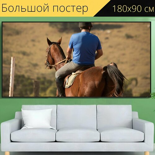 Большой постер "Лошадь, животное, верховая езда" 180 x 90 см. для интерьера