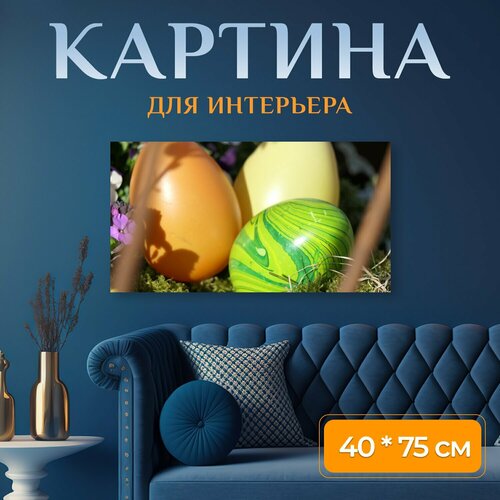 Картина на холсте "Пасхальный, пасхальное хант, весна" на подрамнике 75х40 см. для интерьера